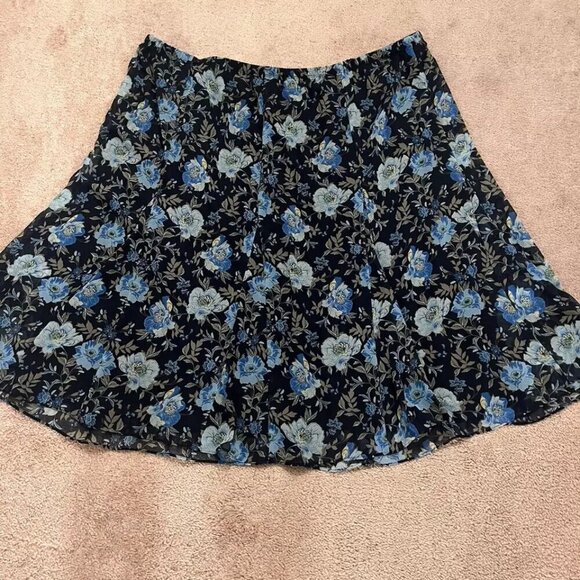 Laura Scott | Skirts | Laura Scott 3x Chiffon Lined Blue Floral Pull On ...